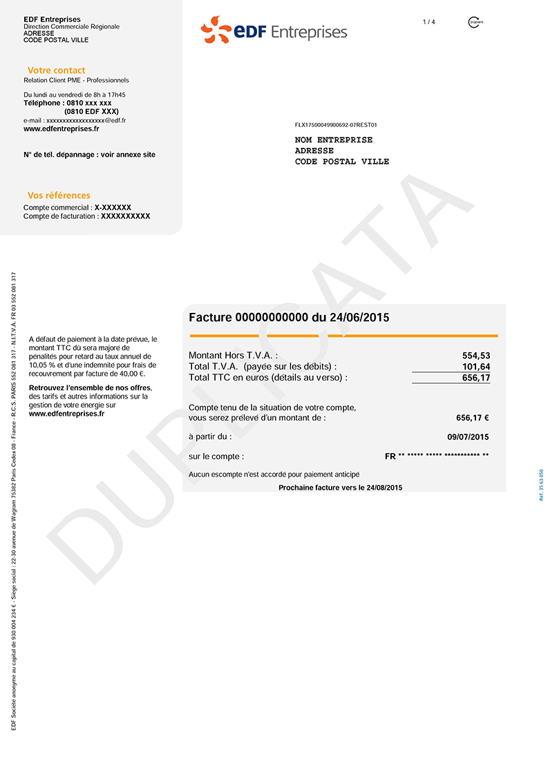 Consommation ≤ à 300 MWh I Facture Offre de marché | EDF France